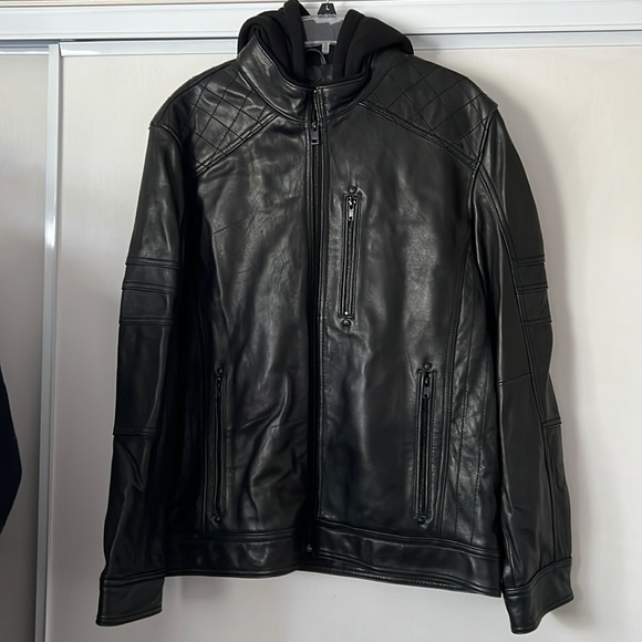 Black Rivet | Jackets & Coats | Black Rivet Leather Jacket With Hoodie ...